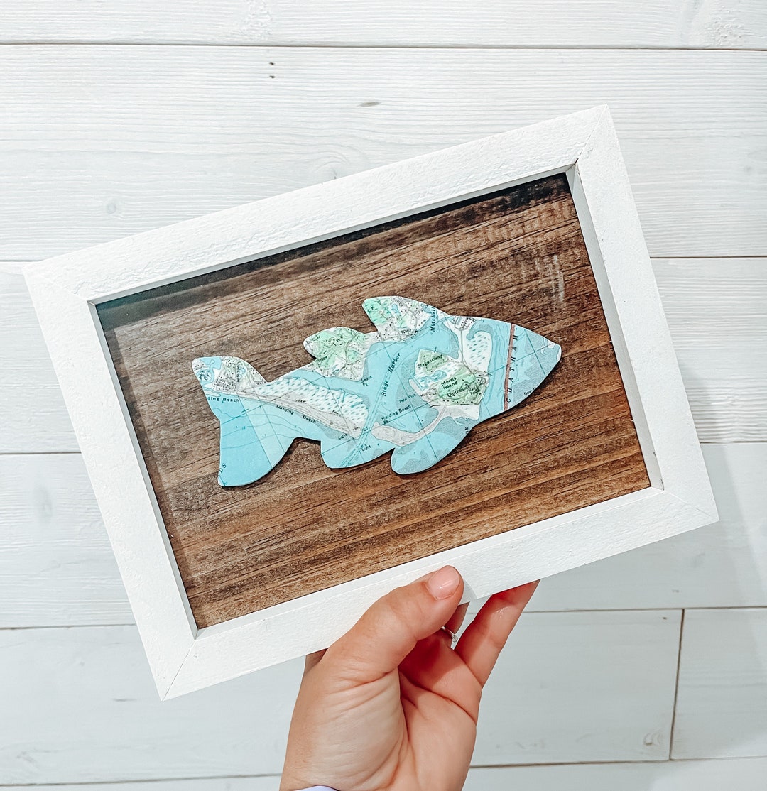 Custom Fish Map Art: White Pine Frame, Lake House Decor - Etsy