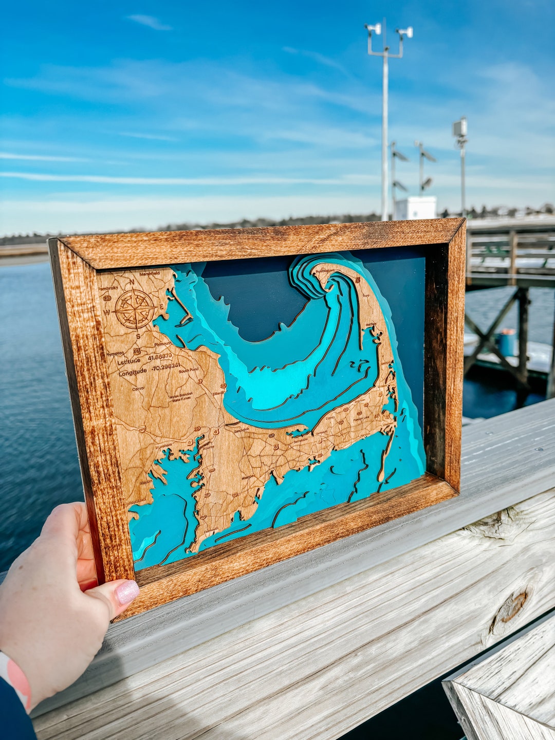 Handcrafted Wooden 2D Cape Cod Map, Laser Engraved and Finished in ...