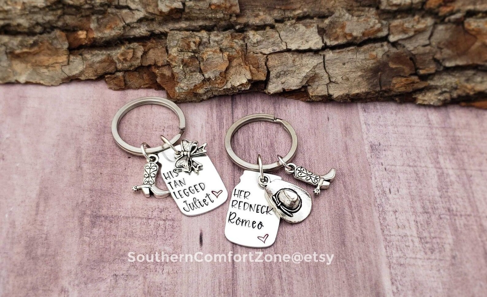 Mason Jar Keychains - His Tan Legged Juliet - Her Redneck Romeo - His ...