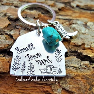 Small Town Girl - Barn Key Chain - Truck - Cowboy Boots - Hand Stamped ...