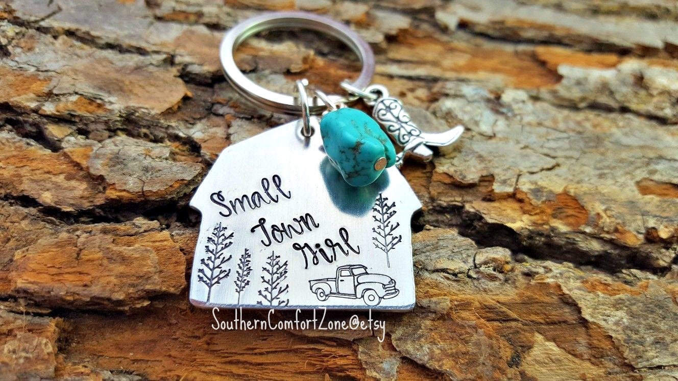 Small Town Girl Barn Key Chain Truck Cowboy Boots Hand | Etsy