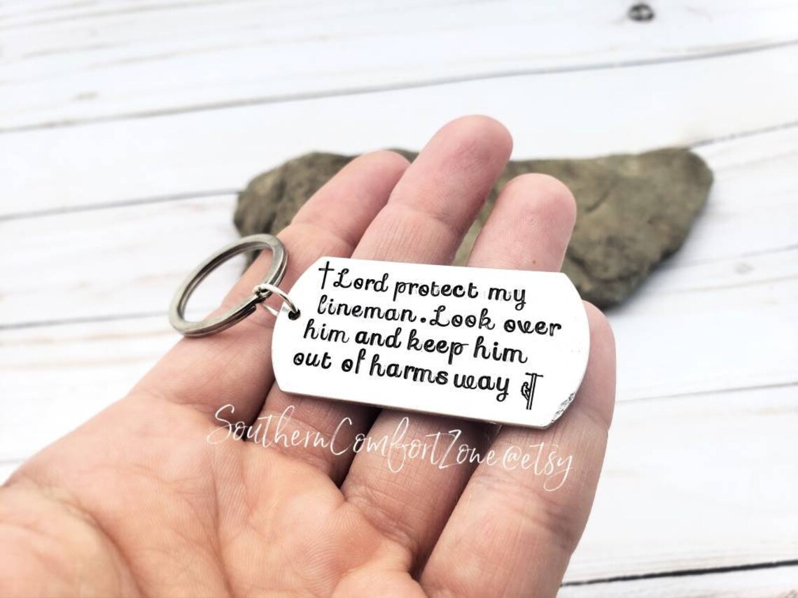 Lineman Keychain - Prayer - Linewife - Hand Stamped - Personalized Gift ...