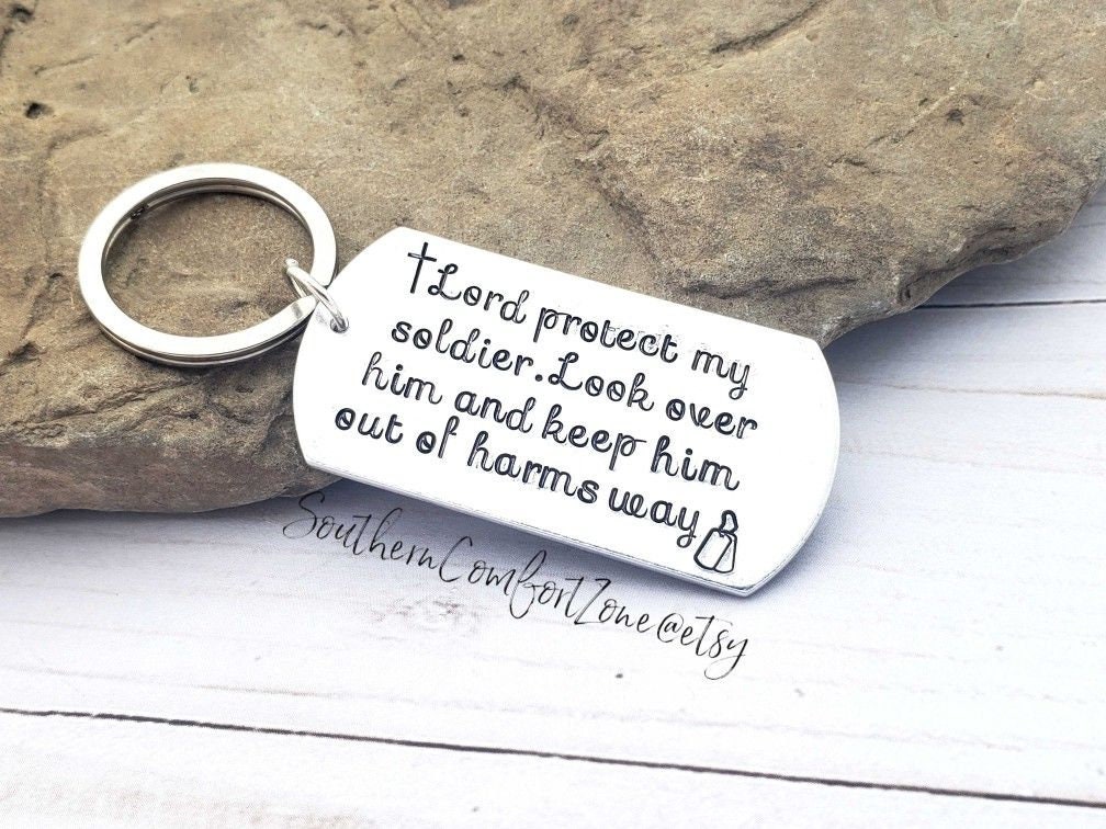 Soldier Key Chain Prayer sheriff Hand Stamped | Etsy