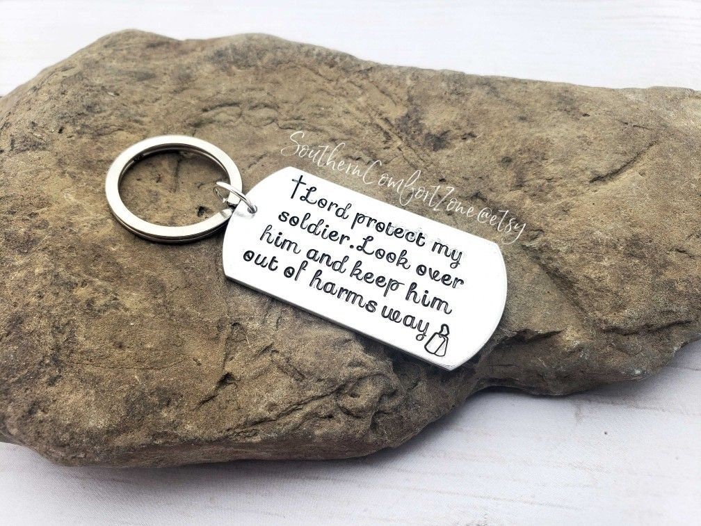 Soldier Key Chain Prayer sheriff Hand Stamped | Etsy