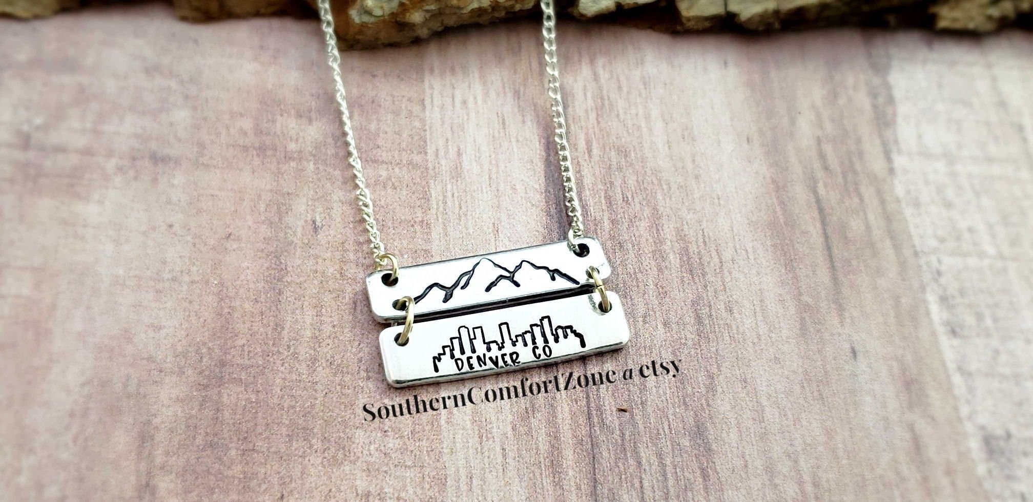 Denver Colorado Skyline Hand Stamped Necklace Rocky | Etsy