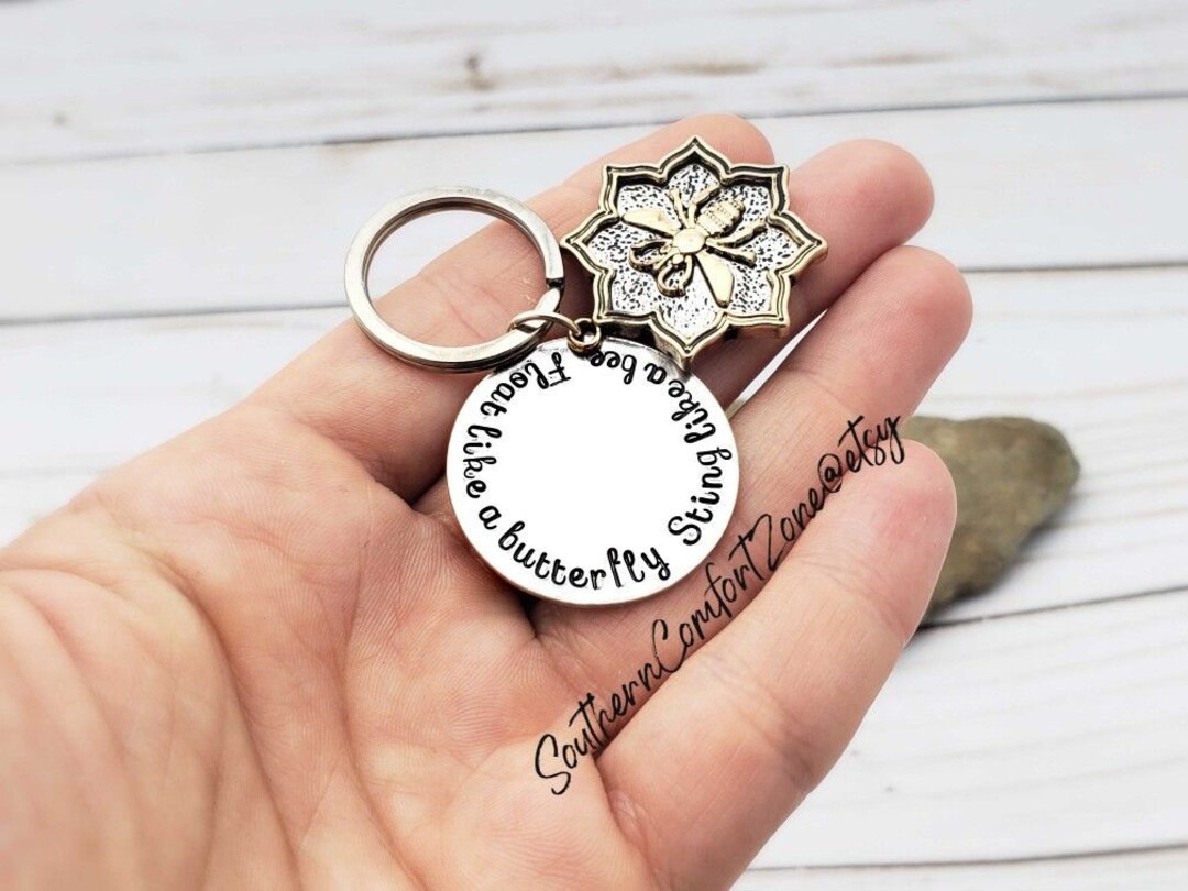 Motivational Bee Key Chain - Work Out Motivation - Hand Stamped ...