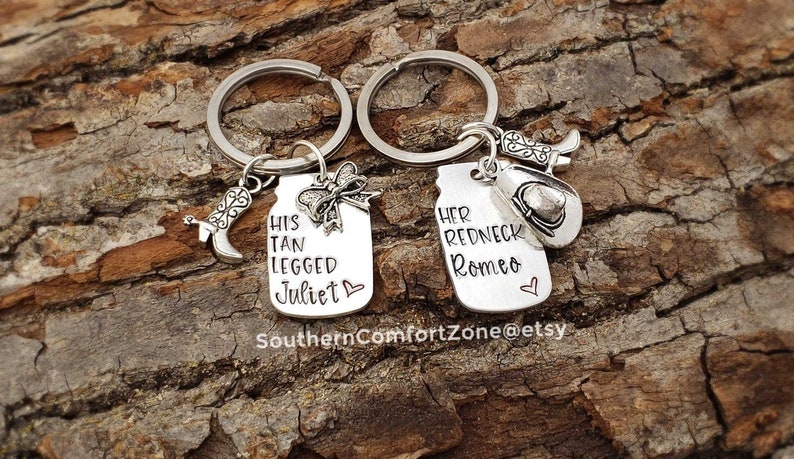 Mason Jar Keychains - His Tan Legged Juliet - Her Redneck Romeo - His ...