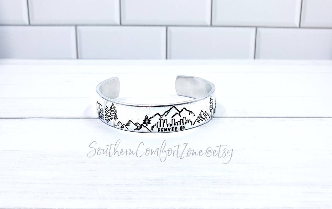 Denver Colorado Scenic Hand Stamped Bracelet Cuff - Jewelry ...