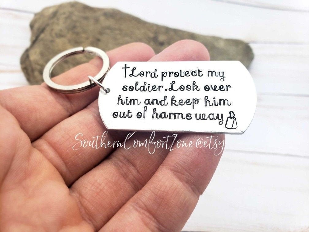 Soldier Key Chain Prayer sheriff Hand Stamped | Etsy
