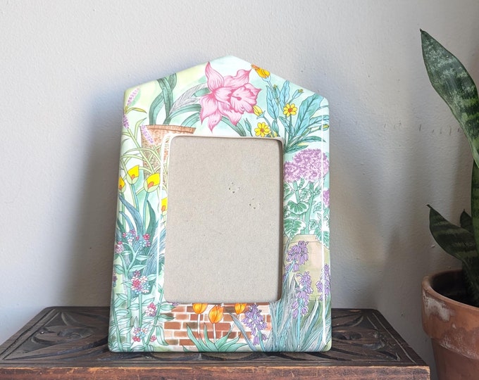 Vintage Floral Ceramic Frame, Kiln Art Floral Picture Frame, Pottery ...