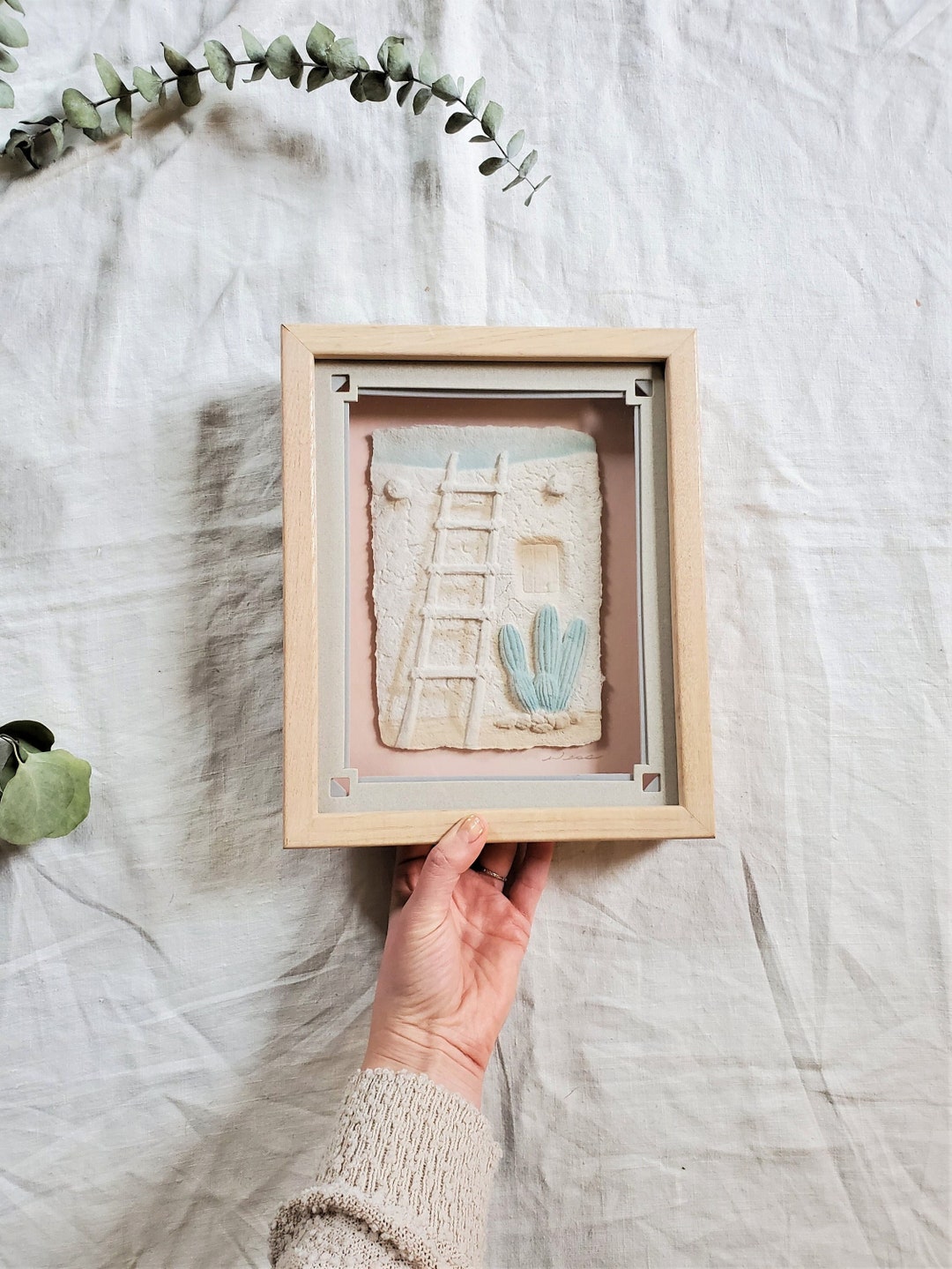 Vintage Framed Cactus Abode Artwork, Figi Graphics, Shadow Box Cactus ...