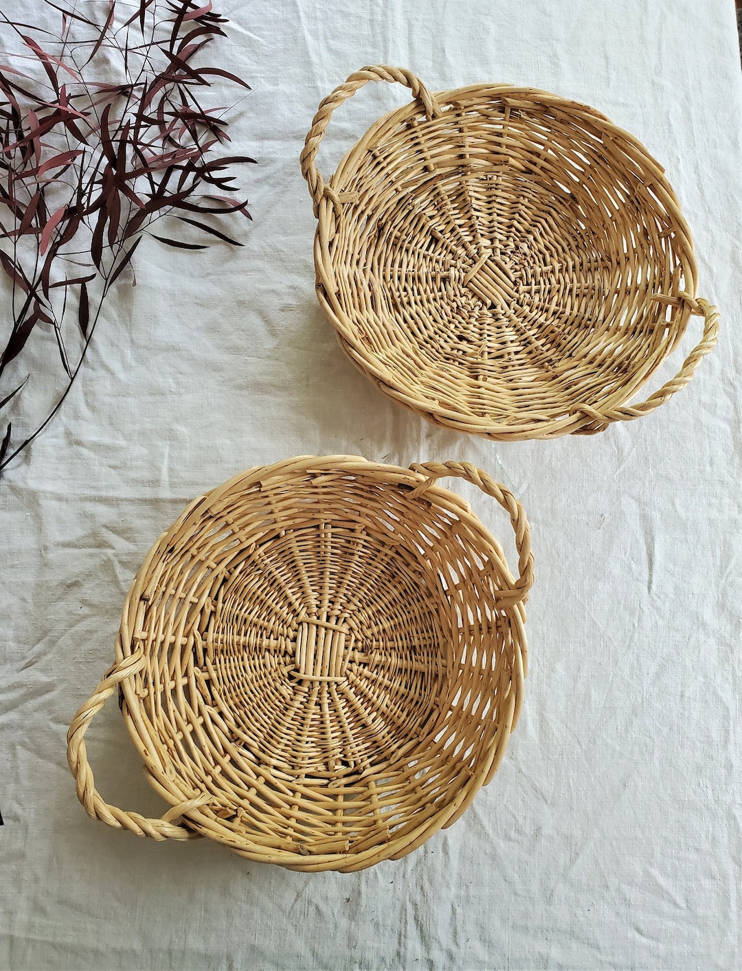 Vintage Wicker Storage Baskets, Basket Set, Woven Cane Basket With ...