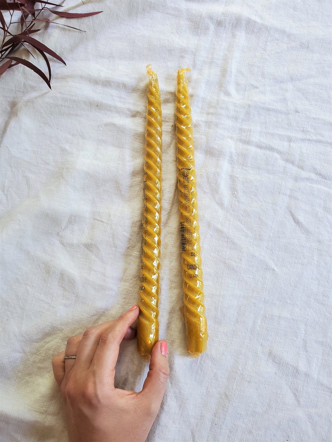 Vintage Yellow Spiral Candlesticks, Pair of Golden Taper Candlesticks ...