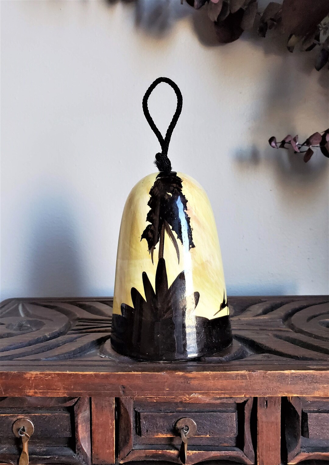 Vintage Southwest Style Hanging Bell, Painted Cactus Bell, Road Runner ...