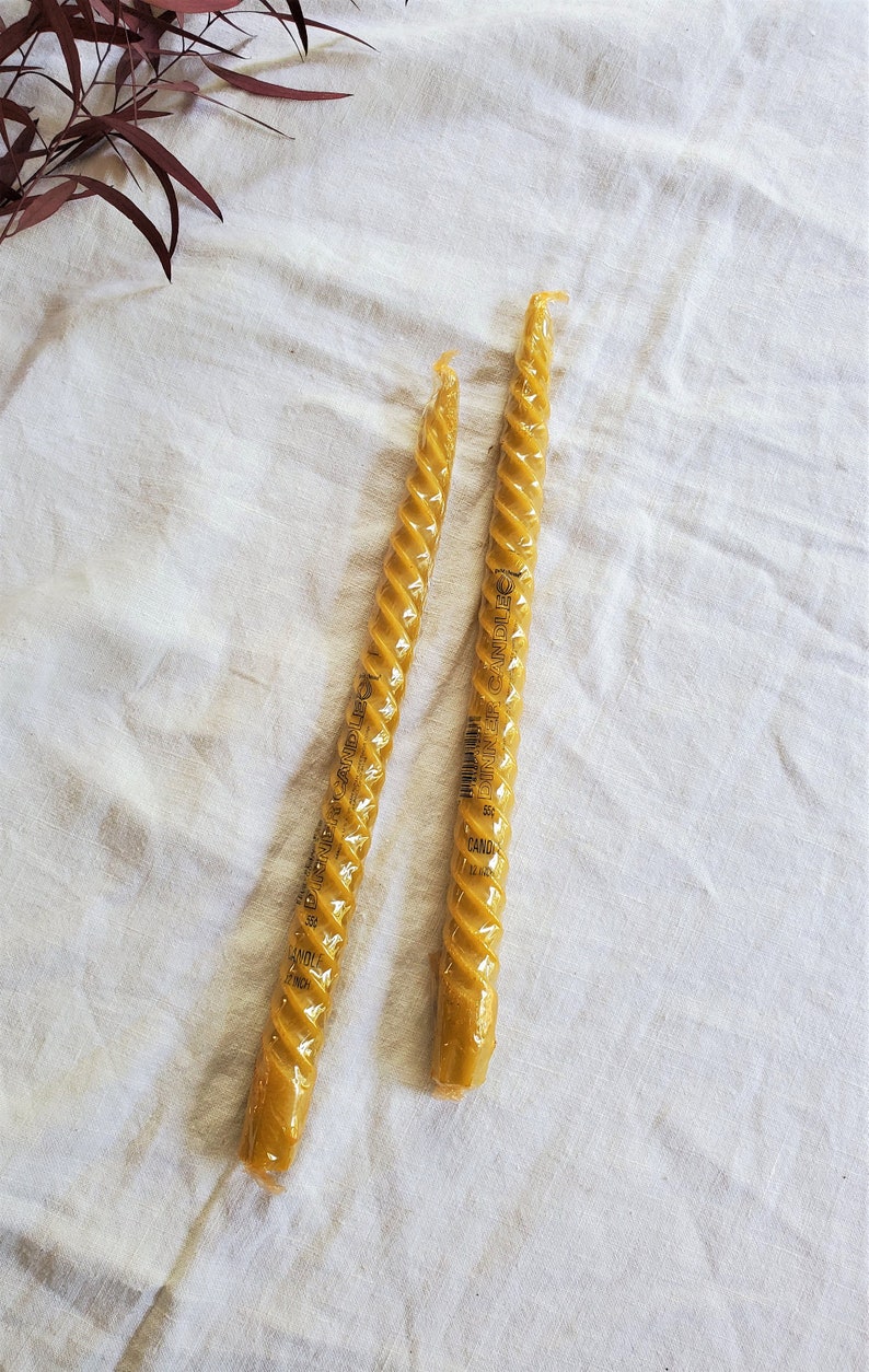 Vintage Yellow Spiral Candlesticks Pair of Golden Taper - Etsy