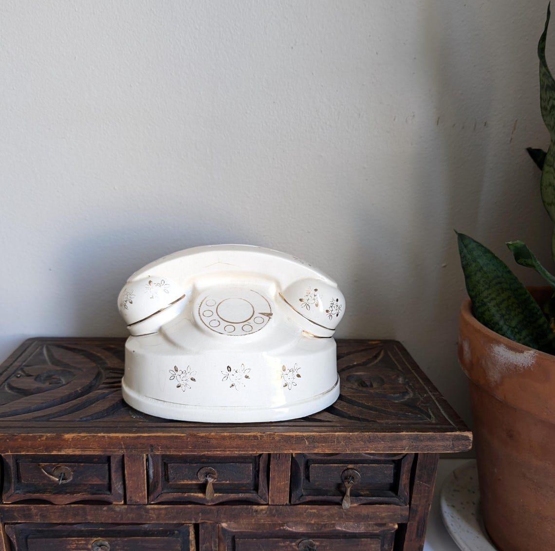 Vintage Rotary Phone Coin Bank, Ceramic Rotary Phone, Midcentury Piggy ...