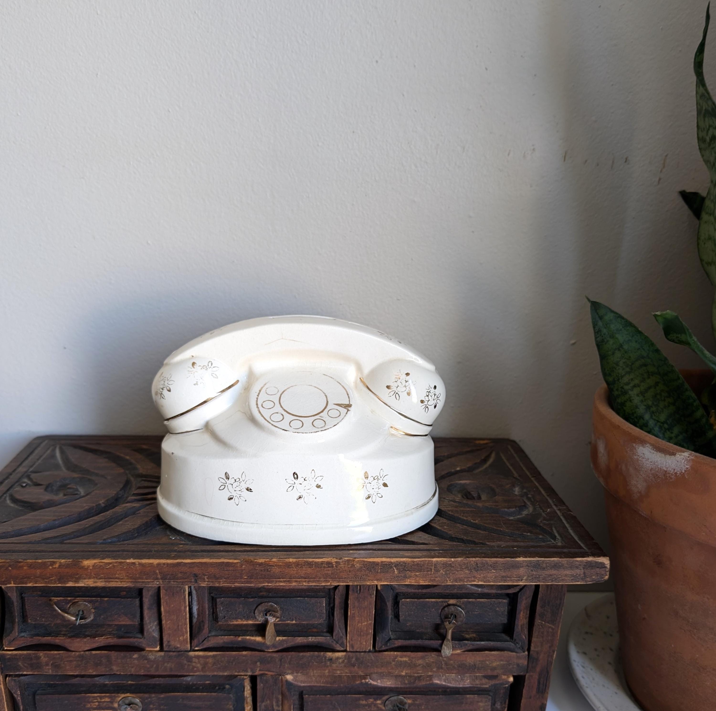 Vintage Rotary Phone Coin Bank, Ceramic Rotary Phone, Midcentury Piggy ...