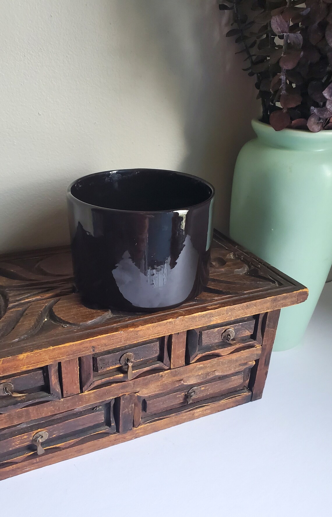 Vintage Haeger Pottery Black Cylinder Flower Pot | Haeger 8888 | Mid ...