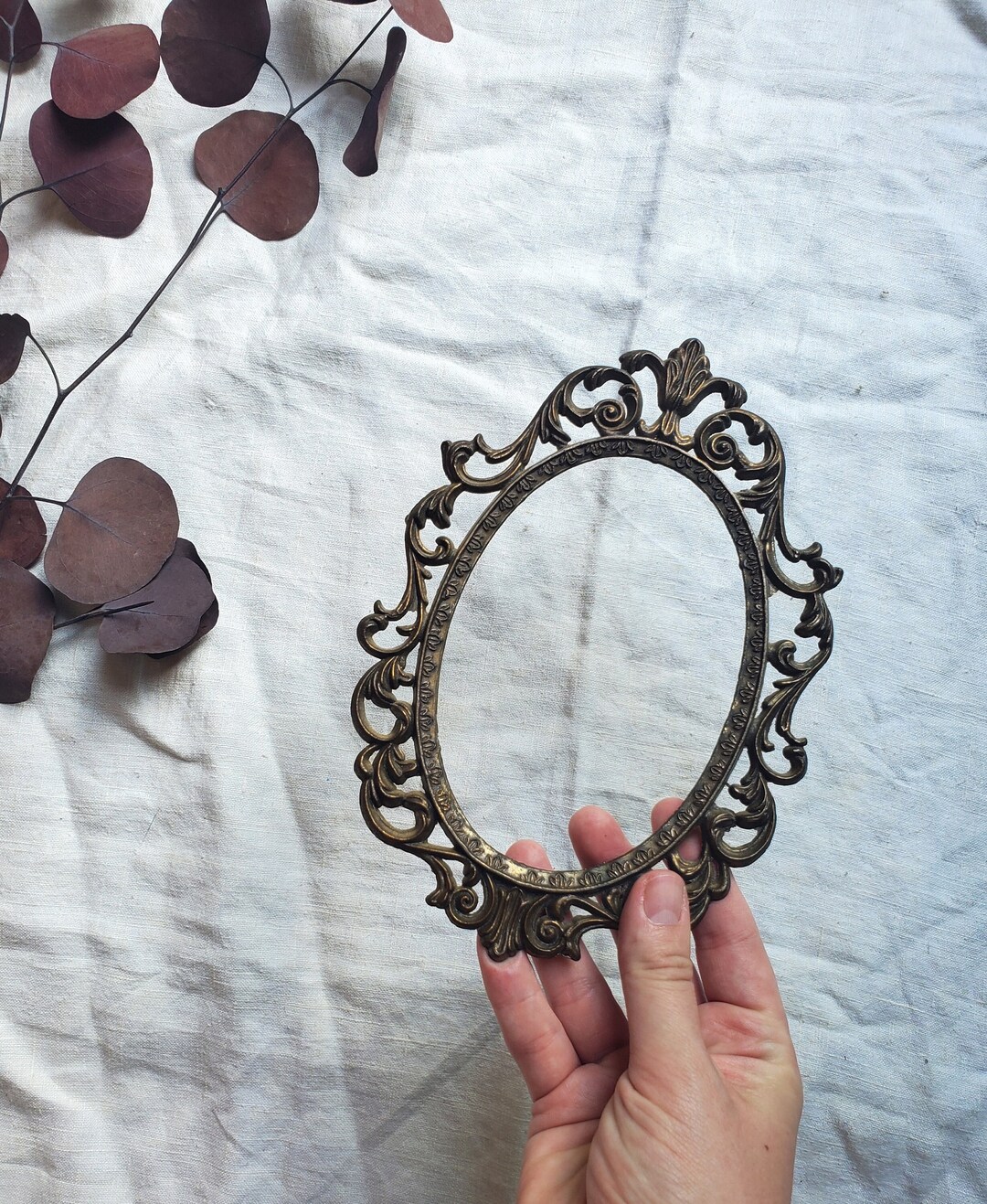 Vintage Brass Metal Picture Frame, Metal Picture Frame, Oval Shaped ...