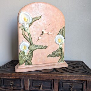 Vintage Ceramic Clock With Calla Lily Design, Floral Pottery Desk Clock ...