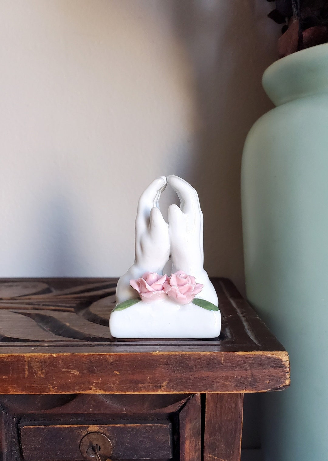 Vintage Porcelain Praying Hands, Flower Praying Hands, Hand Pottery ...