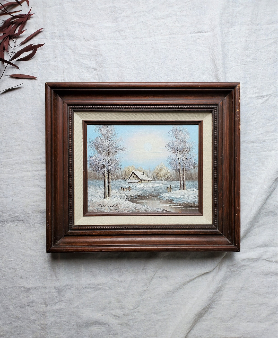 Vintage Winter Country House Painting | Original Winter Landscape ...