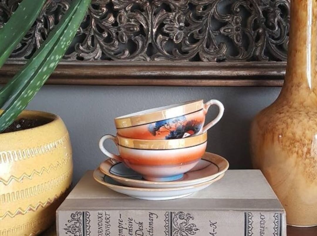 Vintage Lusterware Teacup Set, Sunset Lusterware, Porcelain Teacups and ...