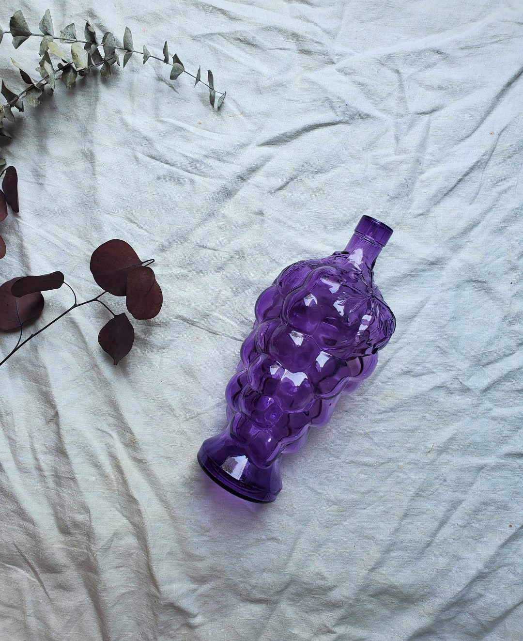 Vintage Grape Glass Bottle, Purple Grape Shaped Bottle, Purple Glass ...