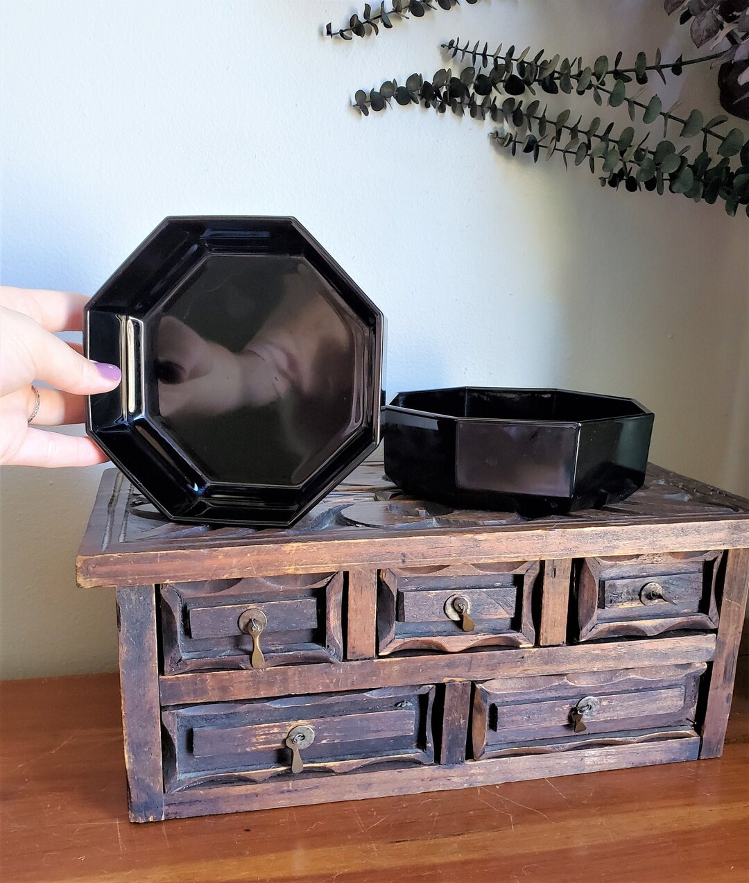 Vintage Black Glass Bowls Arcoroc France Octagon Bowls - Etsy Canada