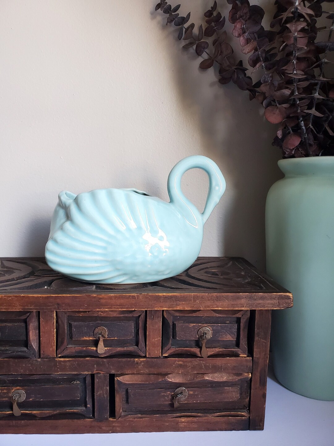 Vintage Swan Planter, Blue Swan Planter, Ceramic Swan Planter, Swan ...