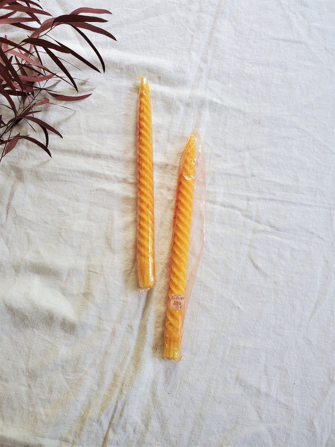 Vintage Yellow Spiral Candlesticks, Pair of Golden Taper Candlesticks ...