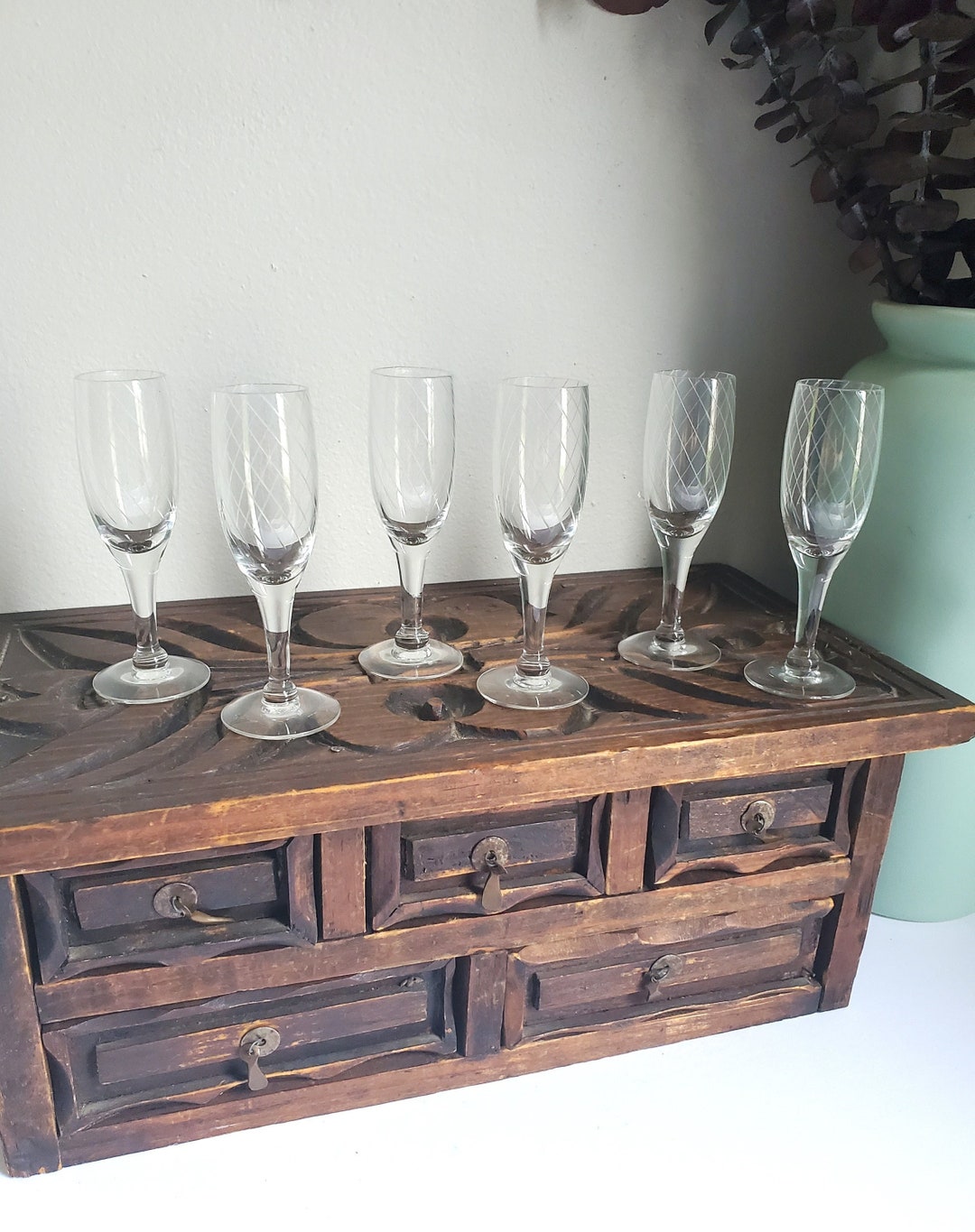 Vintage Cordial Glasses, Set of 6 Cordial Glasses, Vintage Stemware ...