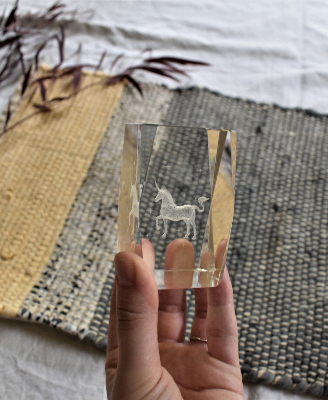 Vintage 3D Etched Crystal Unicorn Paperweight, Glass Paperweight ...