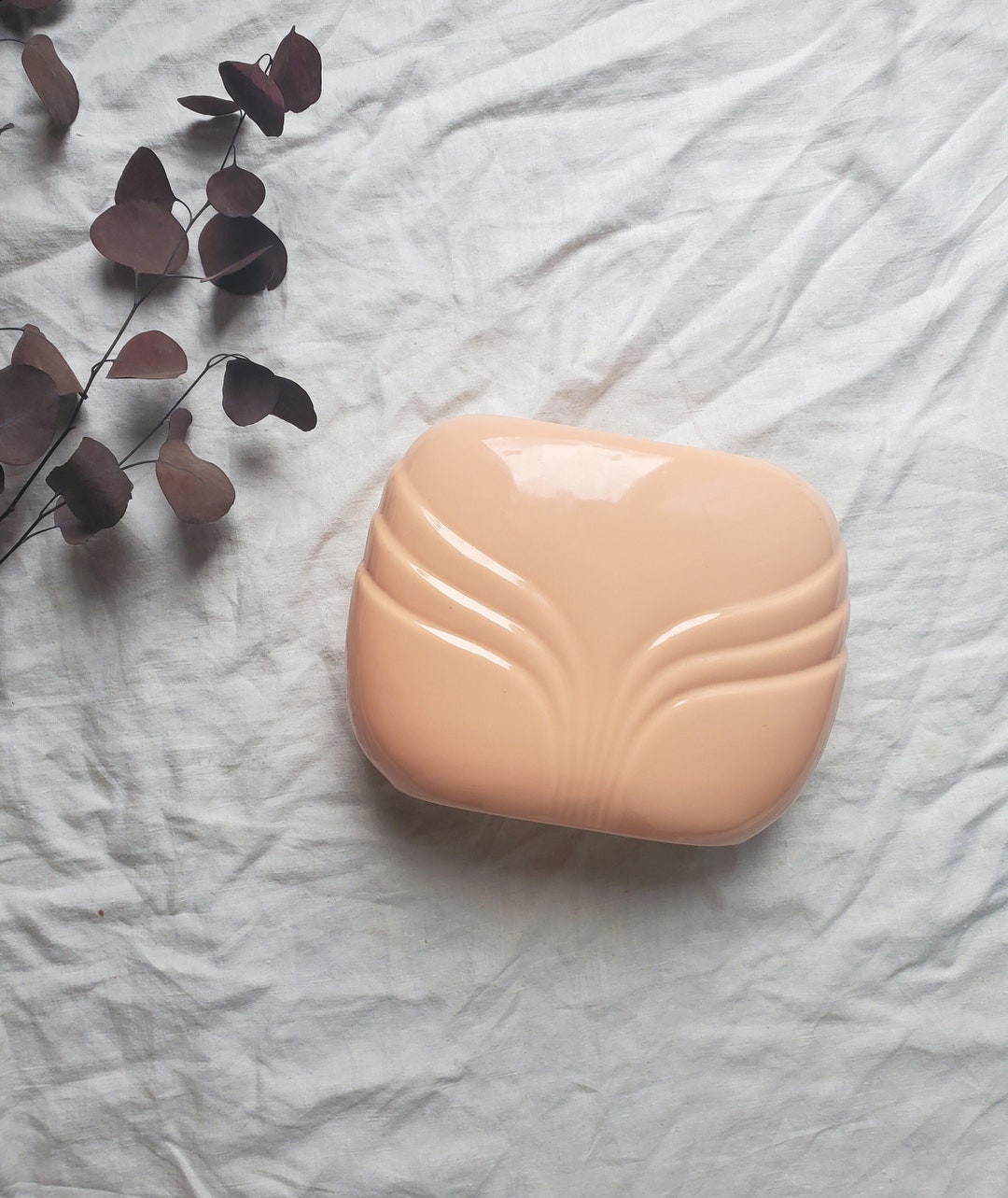 Vintage Peach Art Deco Vase, Draped Vase, Large Peach Ceramic Vase ...