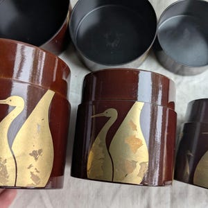 Vintage Japanese Crane Canister Set | Lacquered Nesting Containers ...