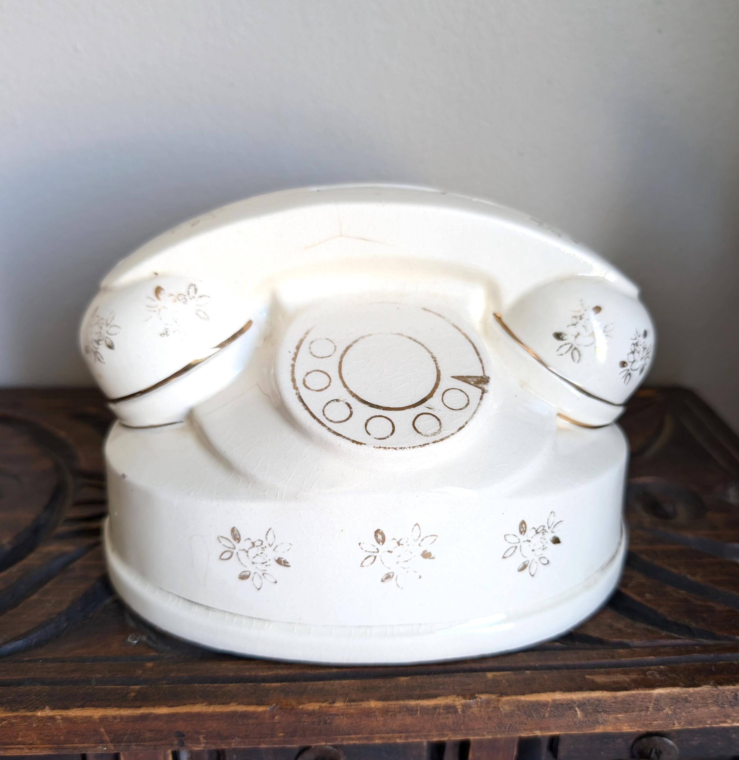 Vintage Rotary Phone Coin Bank, Ceramic Rotary Phone, Midcentury Piggy ...