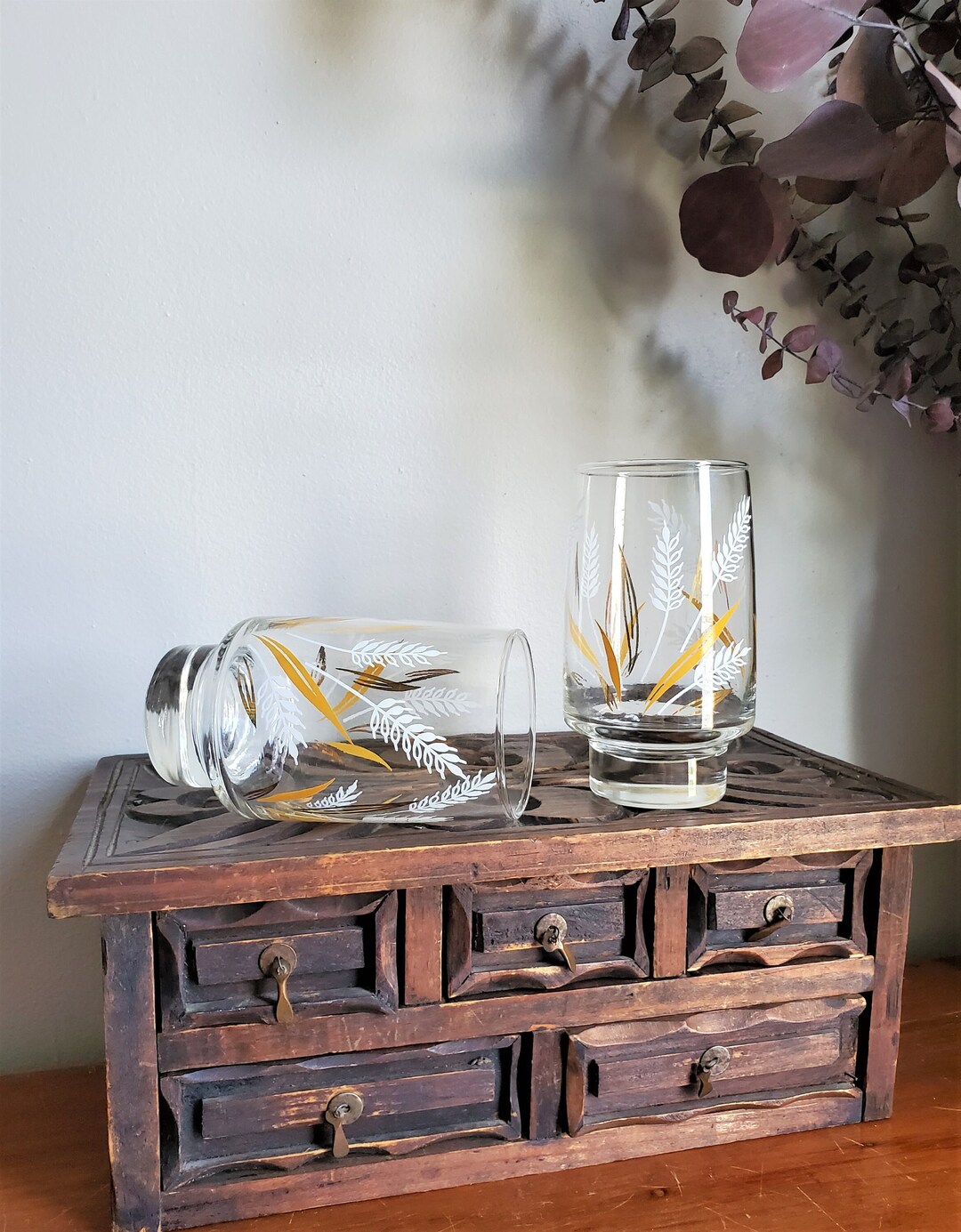 Vintage Wheat Pattern Dinner Glasses, Mid-century Wheat Glassware, Set ...