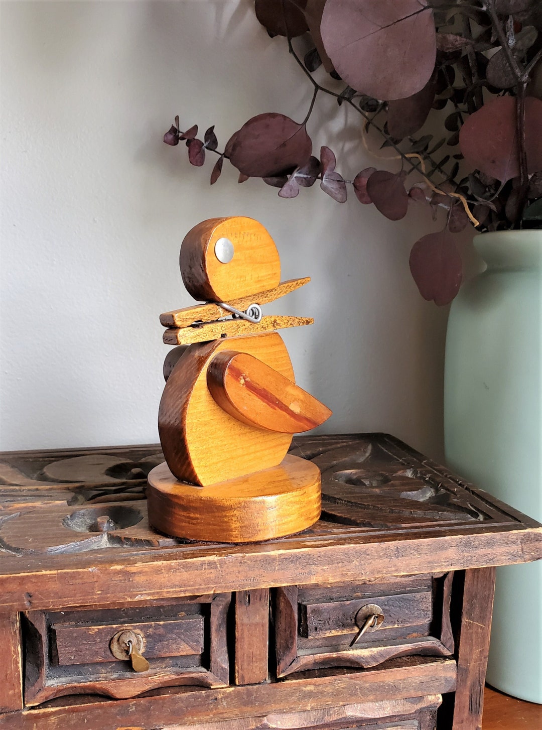 Vintage Wood Duck Recipe Holder, Nursery Photo Holder, Wooden Duck Card ...