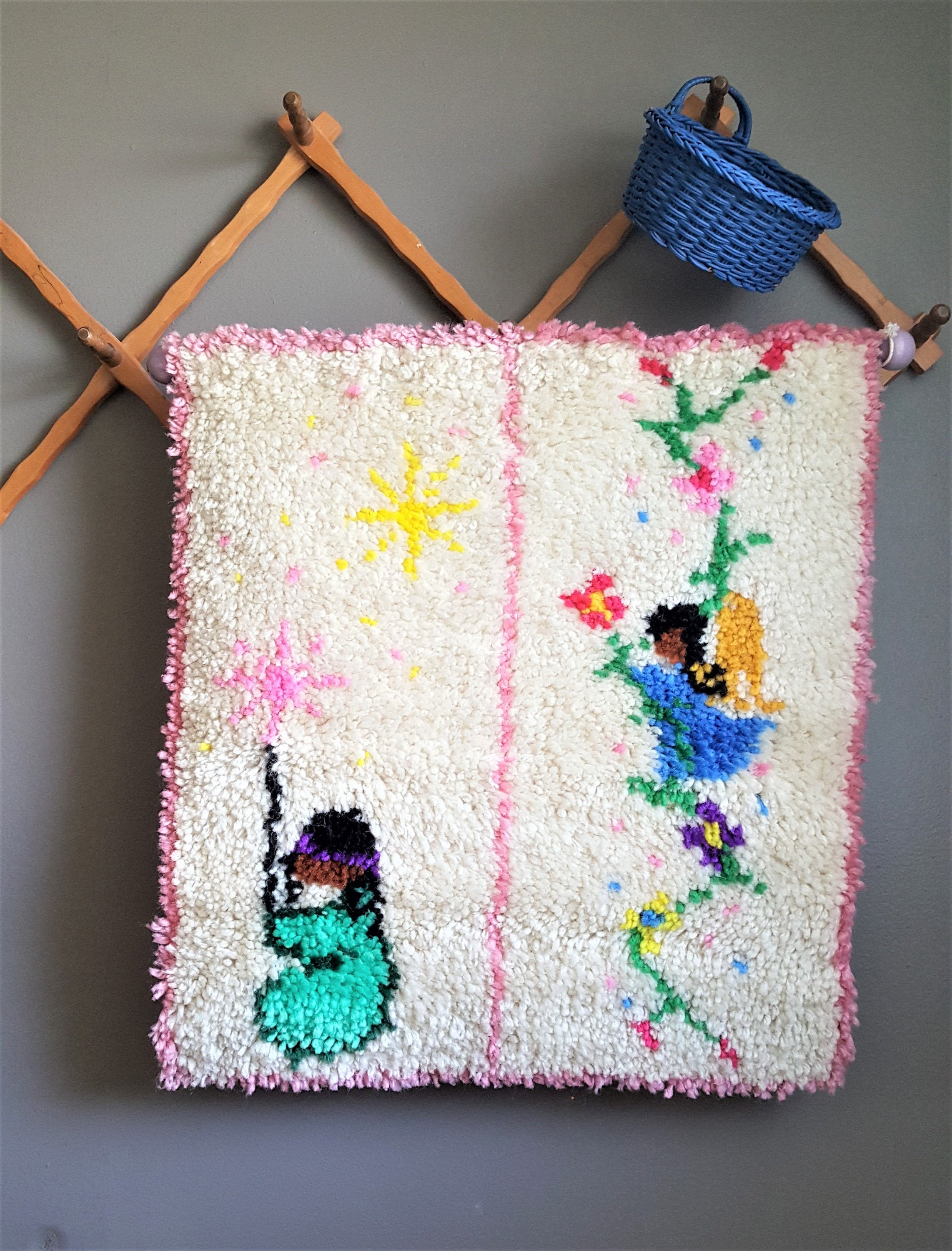 Vintage Latch Hook Wall Hanging Fabric Nursery Decor | Etsy