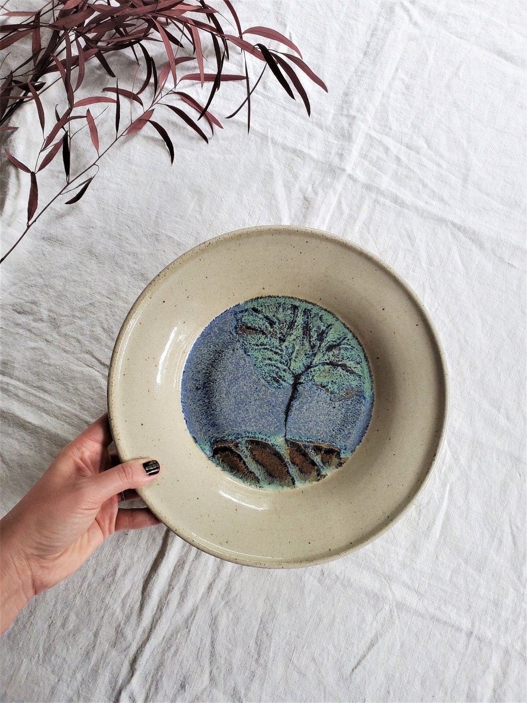 Vintage Studio Pottery Plate, Tree Pottery Art, Handmade Pottery Plate ...
