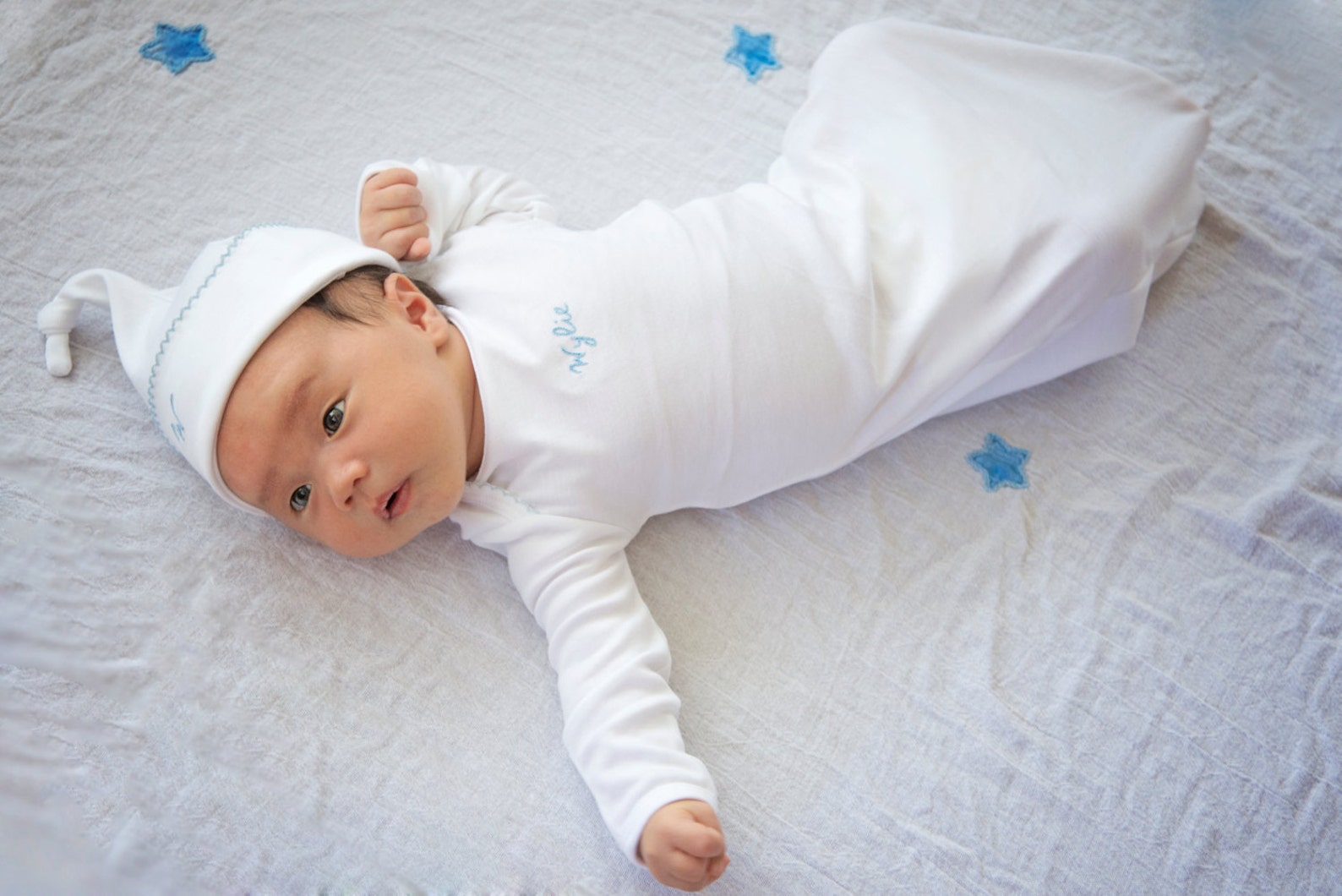 Baby Boy Pima Cotton Gown and Knotted Hat Coming Home From - Etsy