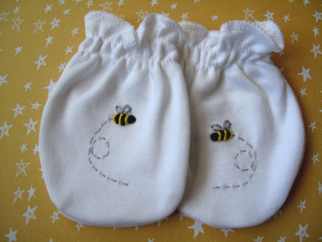 Hand-embroidered Newborn Bee Mittens, Pima Cotton Baby Shower Gift - Etsy