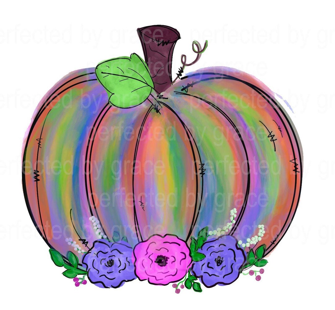 Colorful Tie Dye Painted Pumpkin With Flowers Great for - Etsy