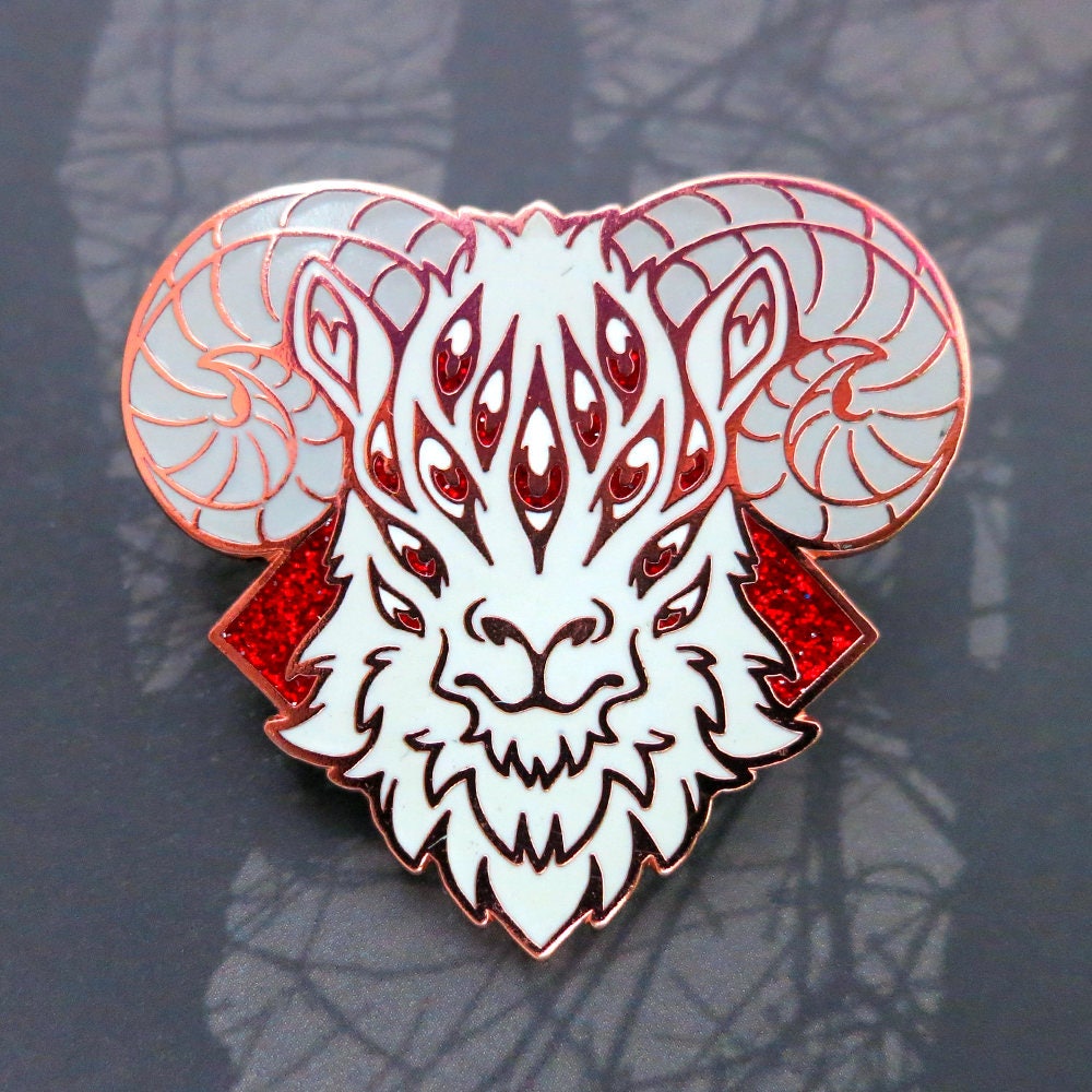 Demon Ram Hard enamel pin Red glitter | Etsy