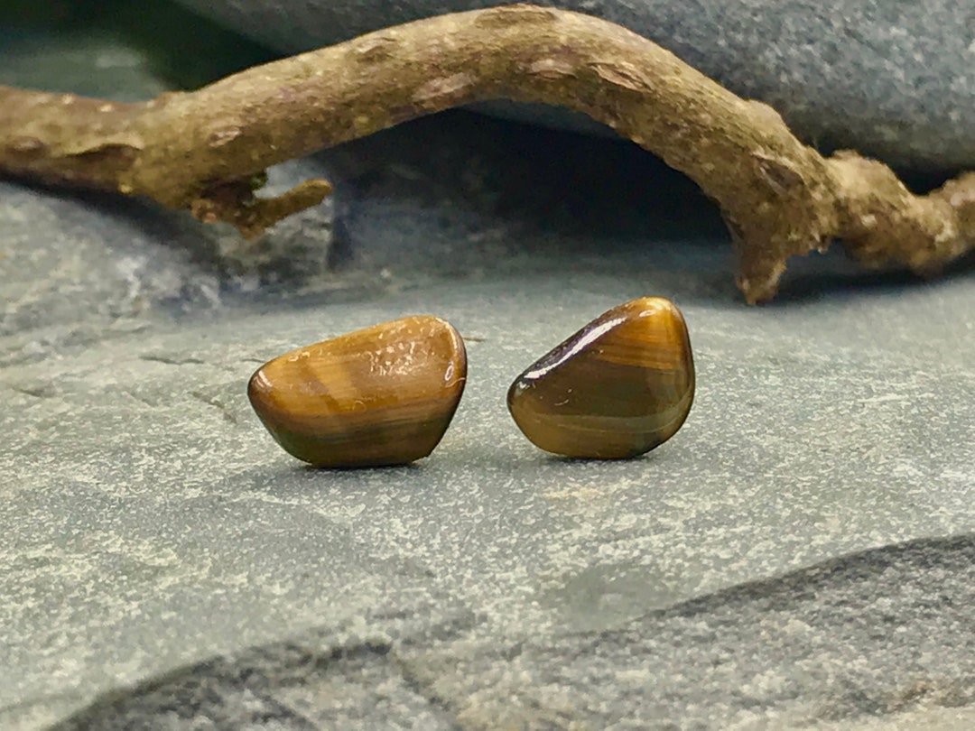 Tiger Eye Stud Earrings / Gold Tiger Eye Jewelry / Blue Tiger Eye ...