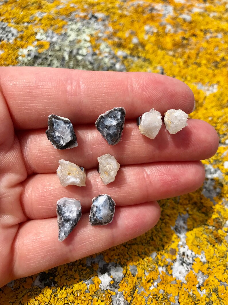 Raw Geode Stud Earrings / Crystal Quartz Gemstone / Healing | Etsy