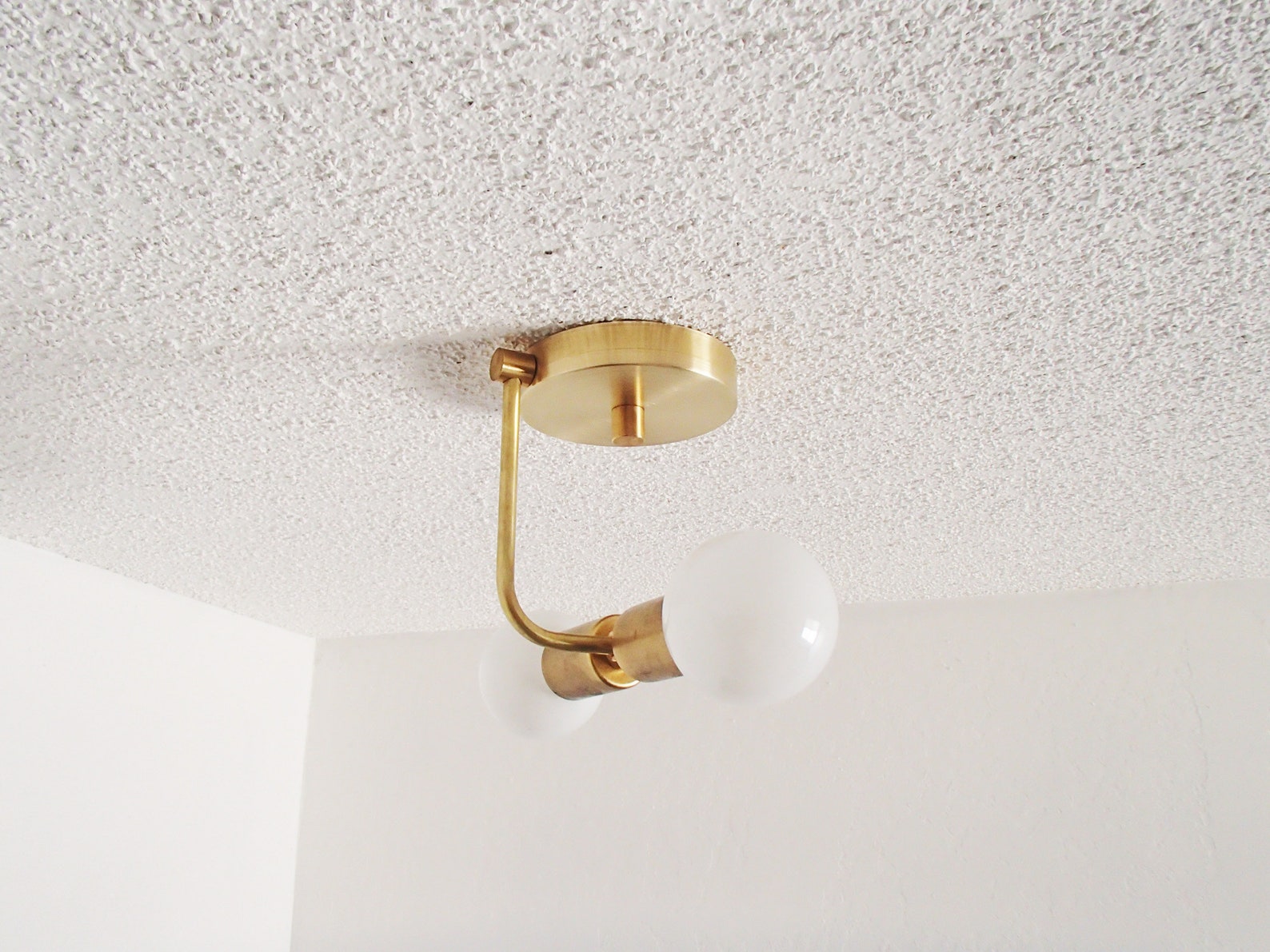 Modern Brass Offset Flush Mount Ceiling Light Twin Bulb UL | Etsy