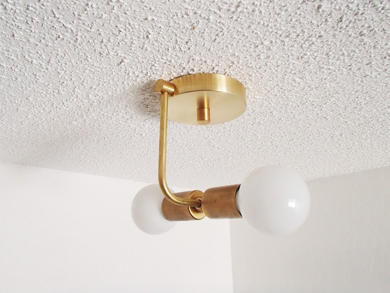 Modern Brass Offset Flush Mount Ceiling Light Twin Bulb UL | Etsy