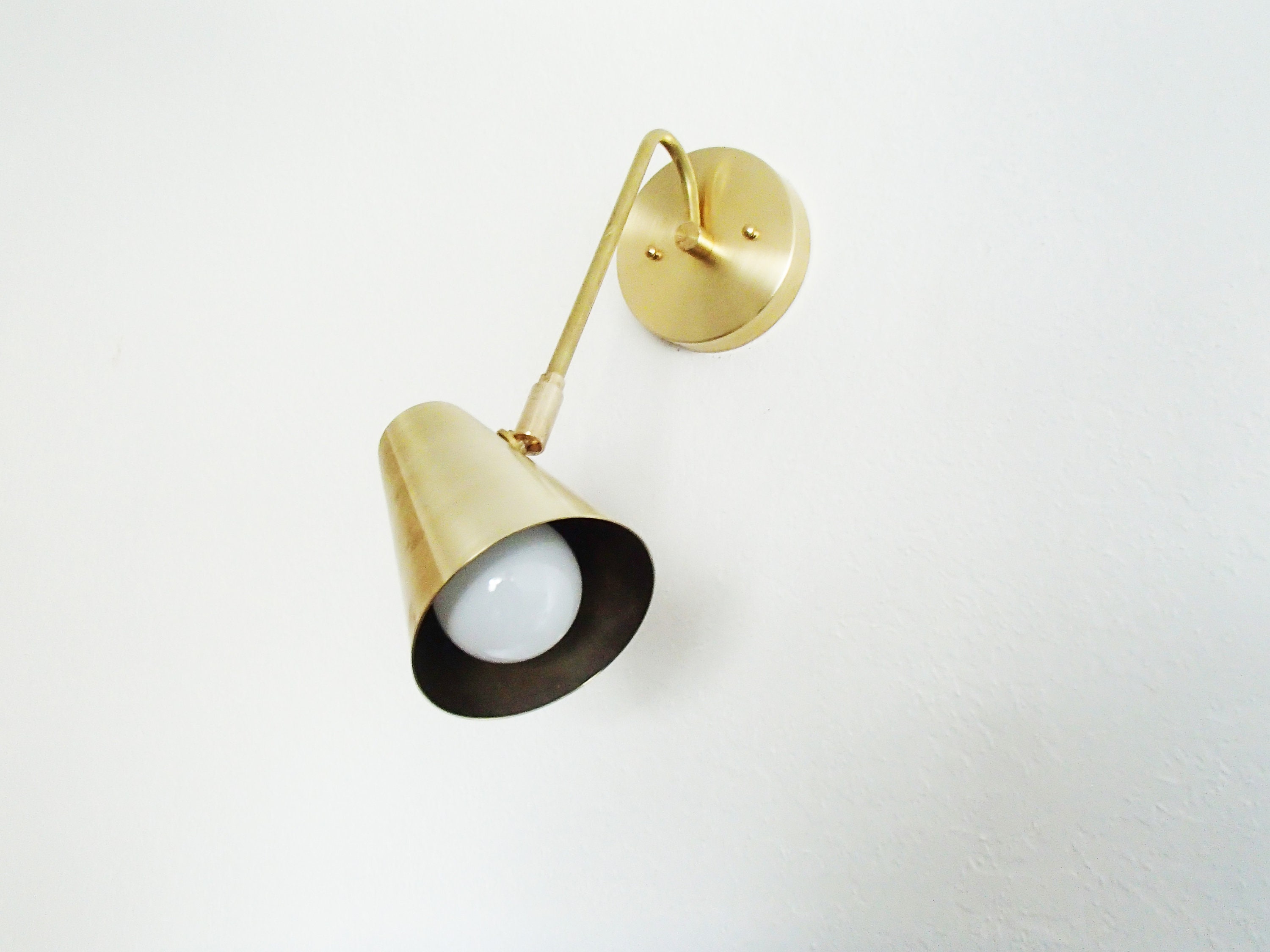 Brass Modern Sconce Swivel Cone Spotlight Minimalist Wall | Etsy