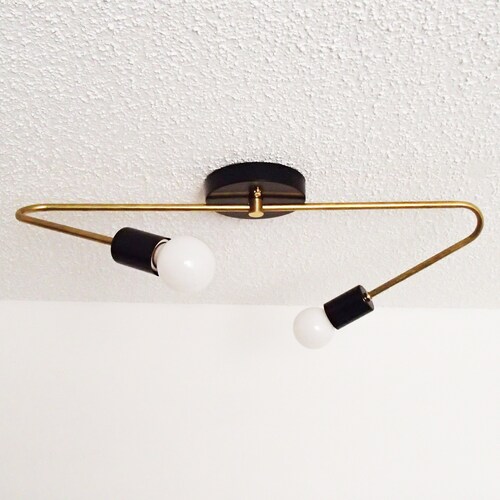 Modern Brass Offset Flush Mount Ceiling Light Twin Bulb UL - Etsy